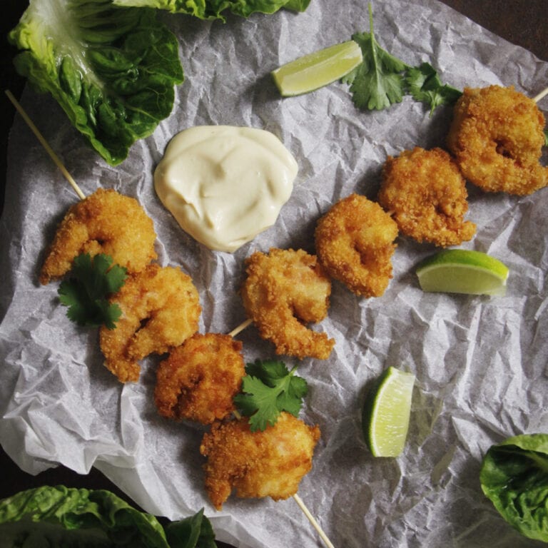Friterade tigerräkor med sojamajonnäs